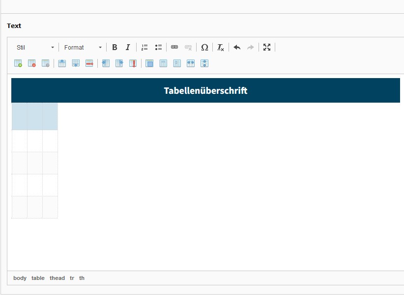 Tabellen (Umsetzung mit dem Element Text) - Inhalt - Inhaltslemente ...